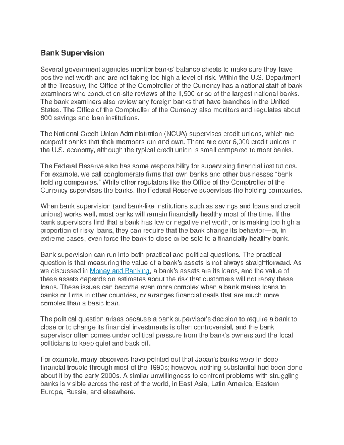 MP2 - Lecture notes 15 - Bank Supervision Several government agencies ...
