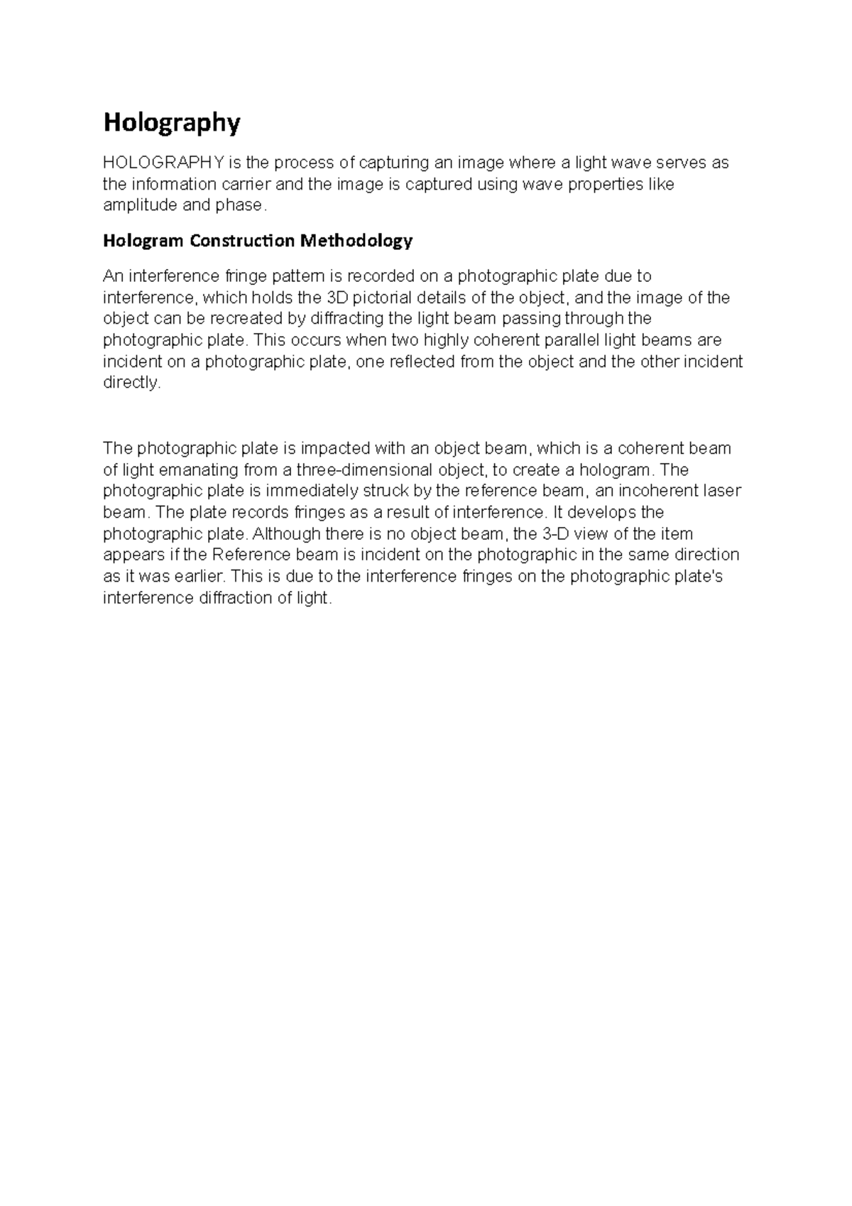Holography - Hologram in engineering physics - Holography HOLOGRAPHY is ...