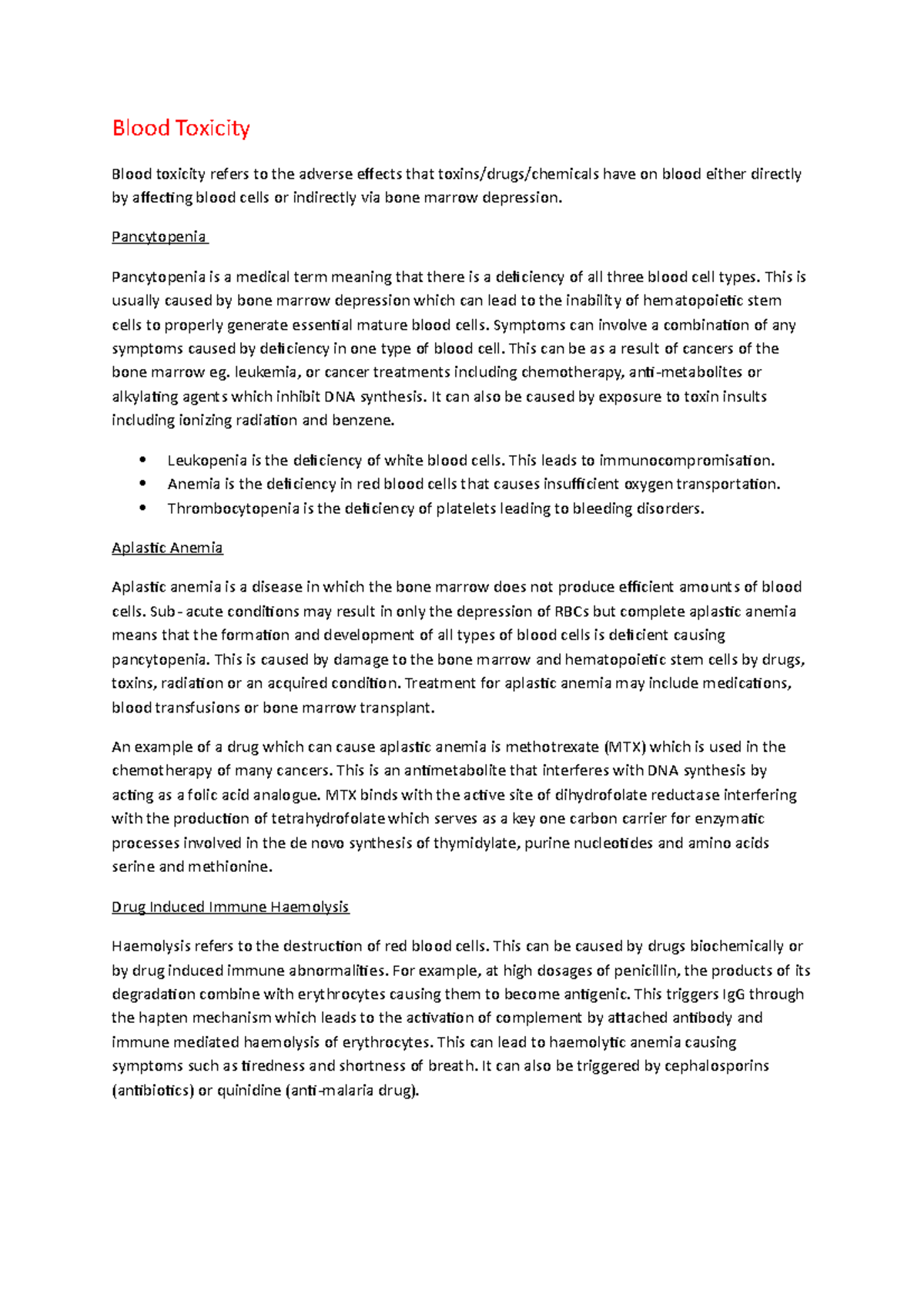 Exam May 2019, questions and answers - Blood Toxicity Blood toxicity ...
