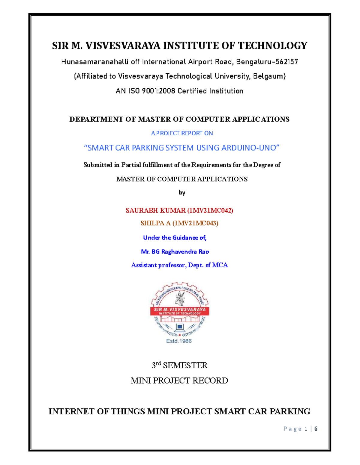 IOT FONT PAGE MINI Project - SIR M. VISVESVARAYA INSTITUTE OF ...