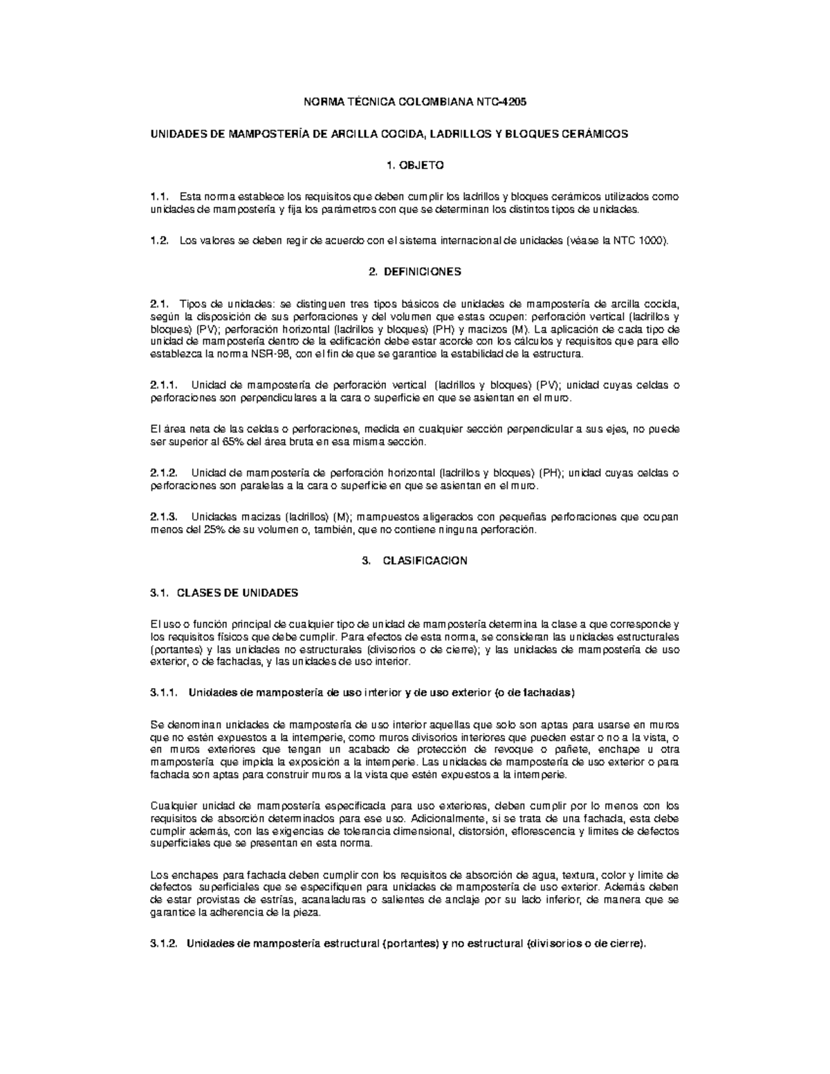 Normas NTC 4205 Ladrillos EN Arcilla - NORMA TÉCNICA COLOMBIANA NTC ...