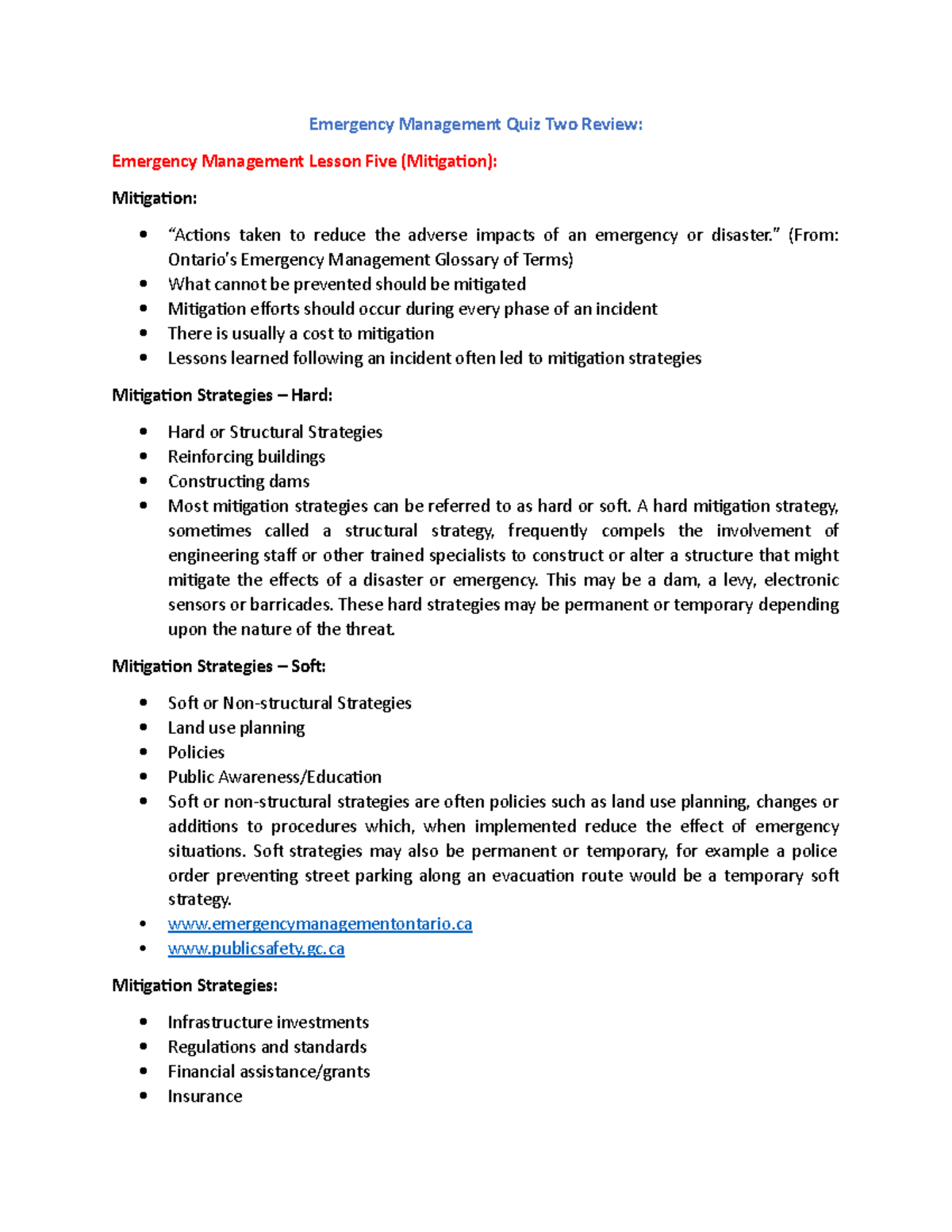 Emergency Management Quiz Two Review - Emergency Management Quiz Two ...