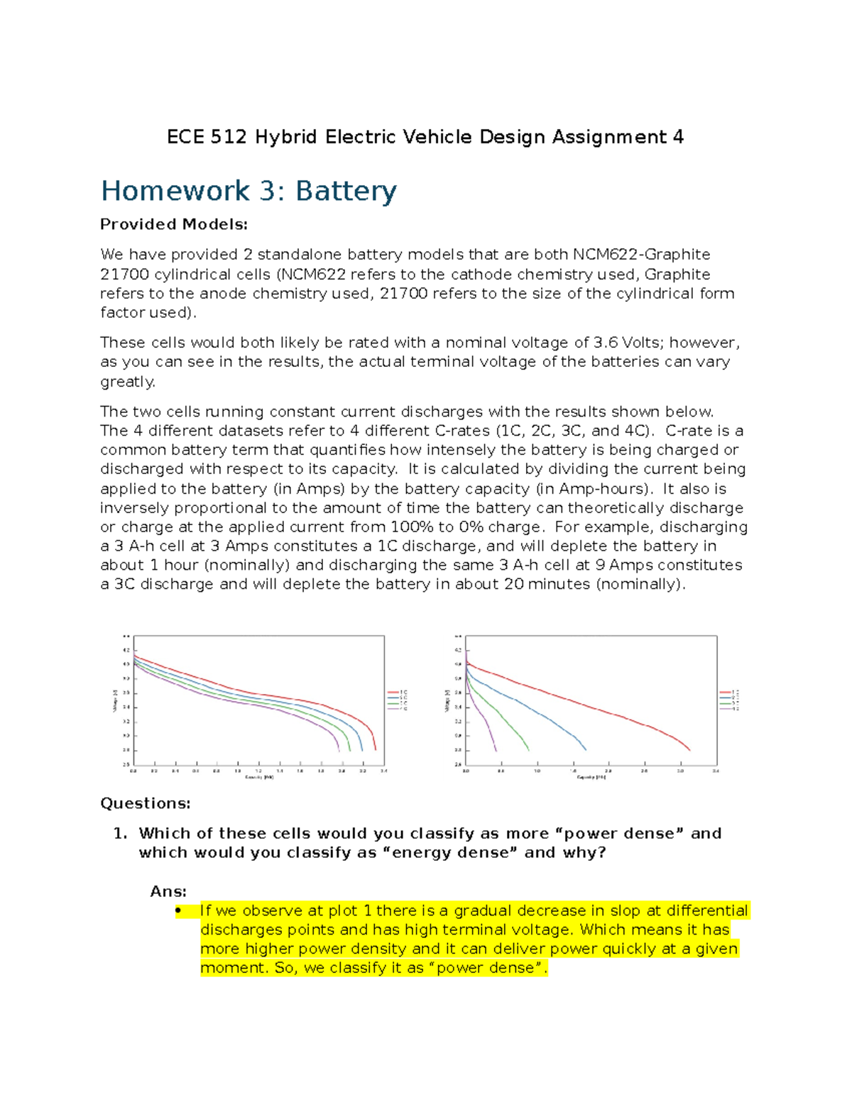 ECE 512 Hybrid Electric Vehicle Design Assignment 4 - These cells would ...