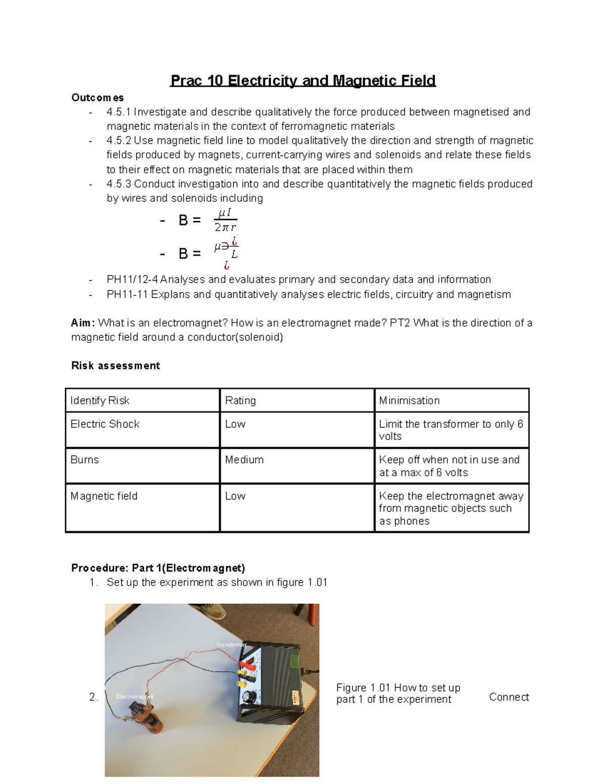 Phys Prac 10 - Electricity and Magnetic Field - Prac 10 Electricity and ...