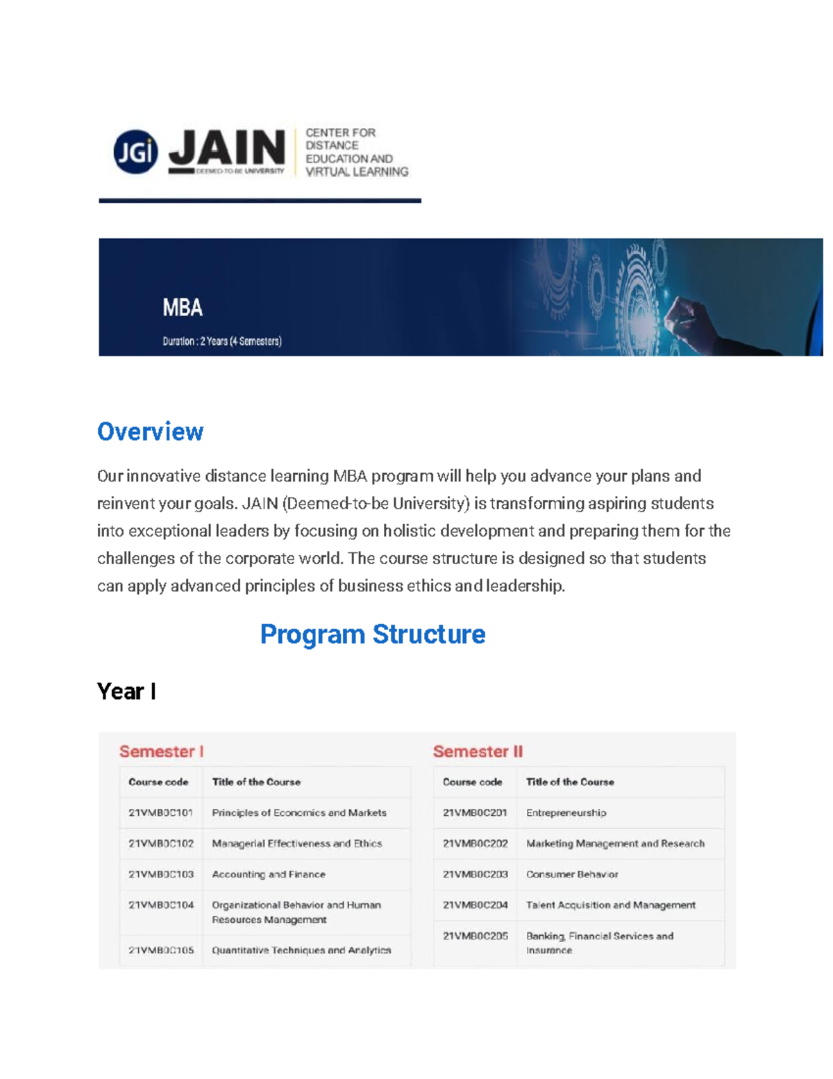 MBA Course details updated - Overview Our innovative distance learning ...