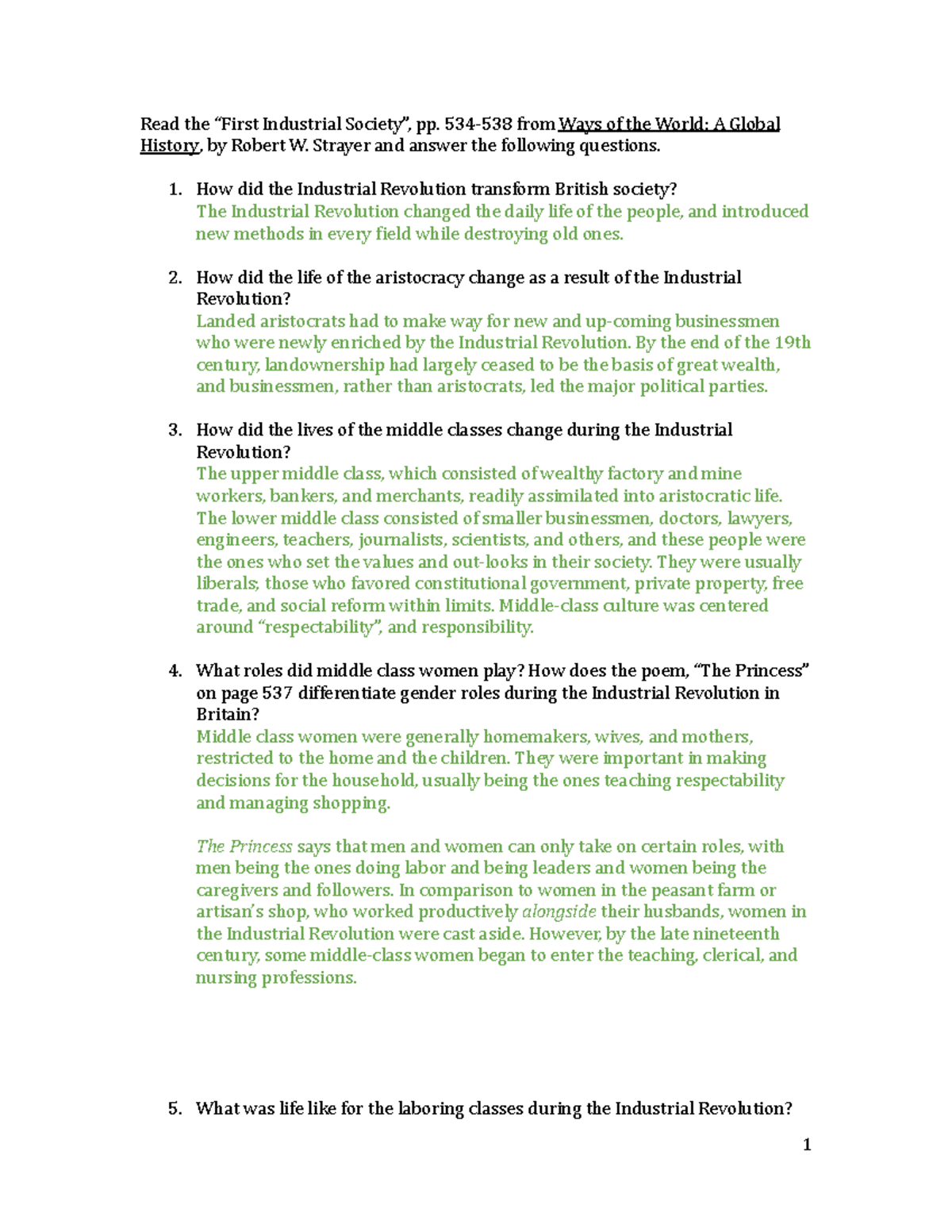 Ways of the World A Global History - First Industrial Society Questions ...