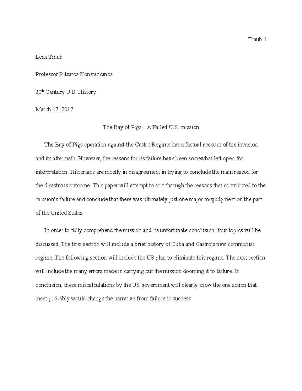 History Paper - Grade: a - Leah Traub Professor Ritsatos Konstandinos ...