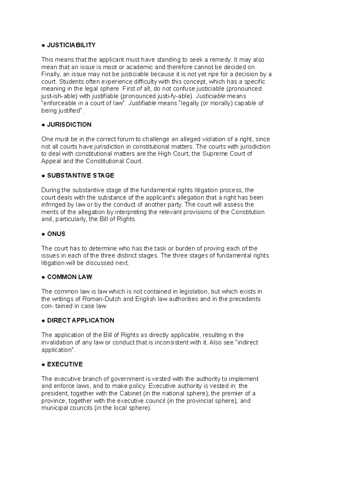 Justiciability - KEY CONCEPTS - JUSTICIABILITY This means that the ...