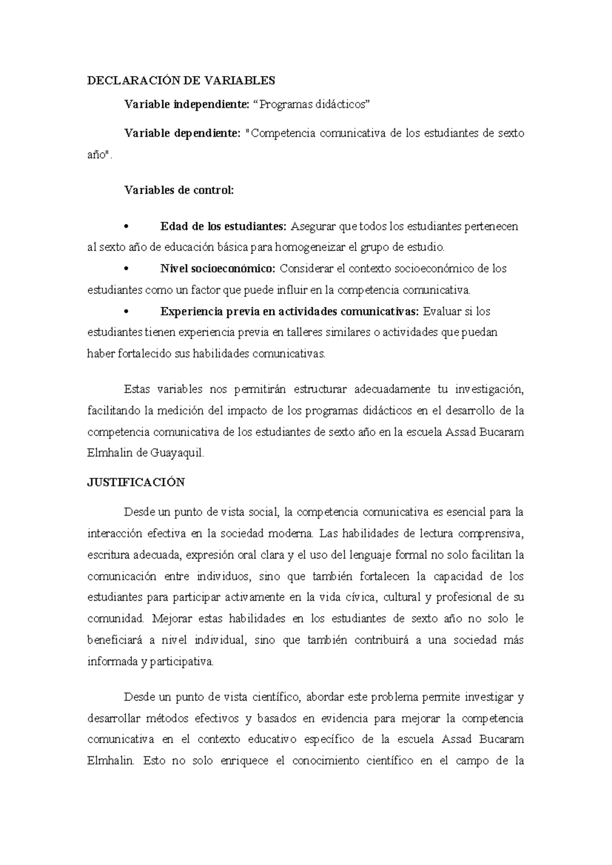 DECLARACIÓN DE VARIABLES PROYECTO - DECLARACIÓN DE VARIABLES Variable ...