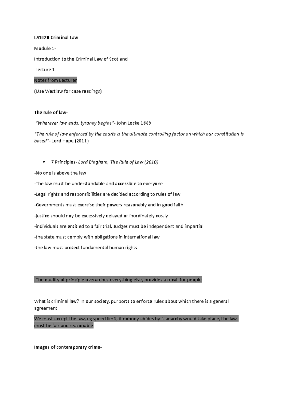 LS1020 Criminal Law M1 L1 - LS1020 Criminal Law Module 1- Introduction to the Criminal Law of ...