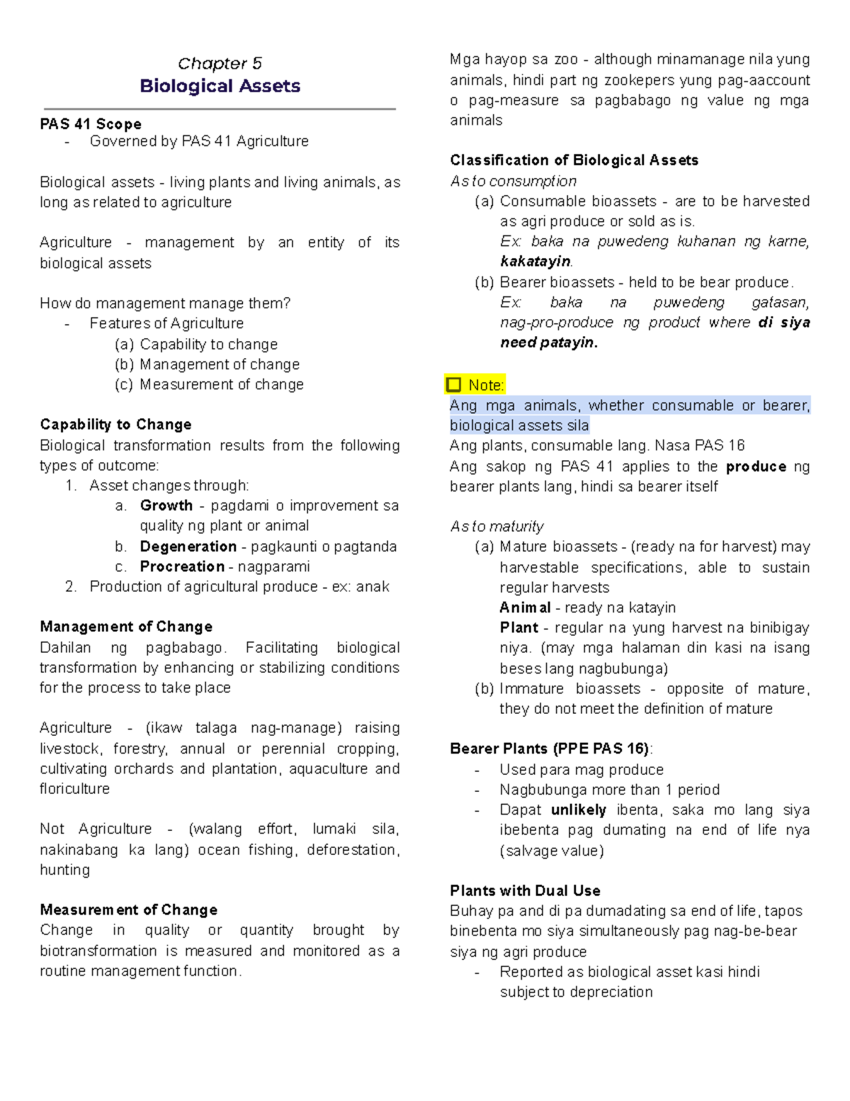 Chapter 5 Biological Assets - Chapter 5 Biological Assets PAS 41 Scope ...