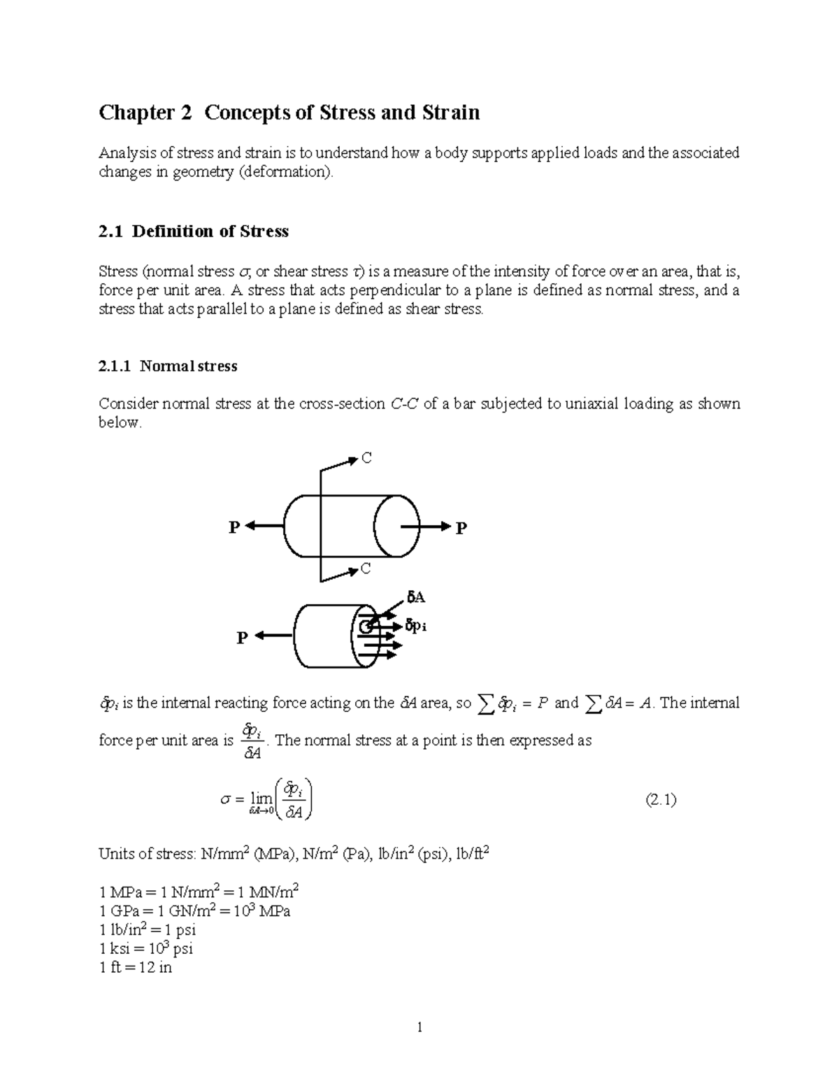 Chapter 2 Notes - asfasdf - Chapter 2 Concepts of Stress and Strain ...