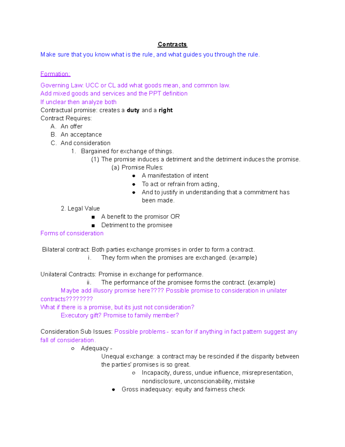 Contracts Outline - Contracts Make sure that you know what is the rule ...