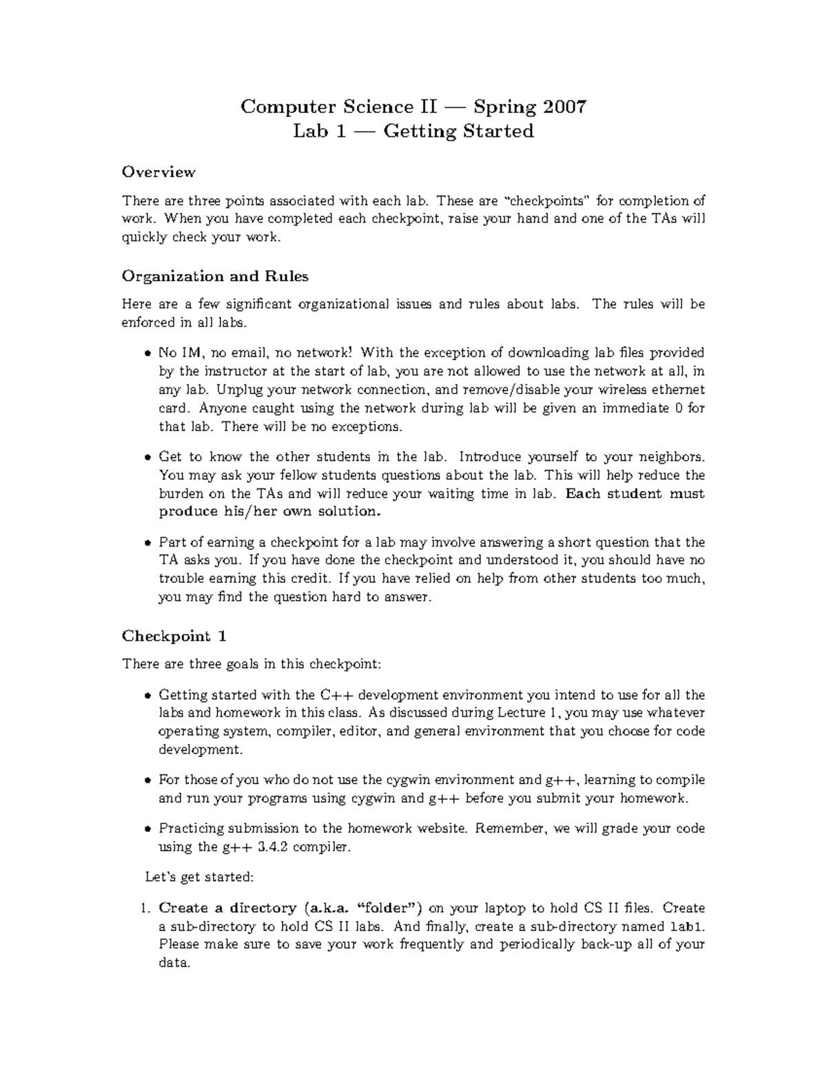 Lab1 - Lab for class - Computer Science II — Spring 2007 Lab 1 ...