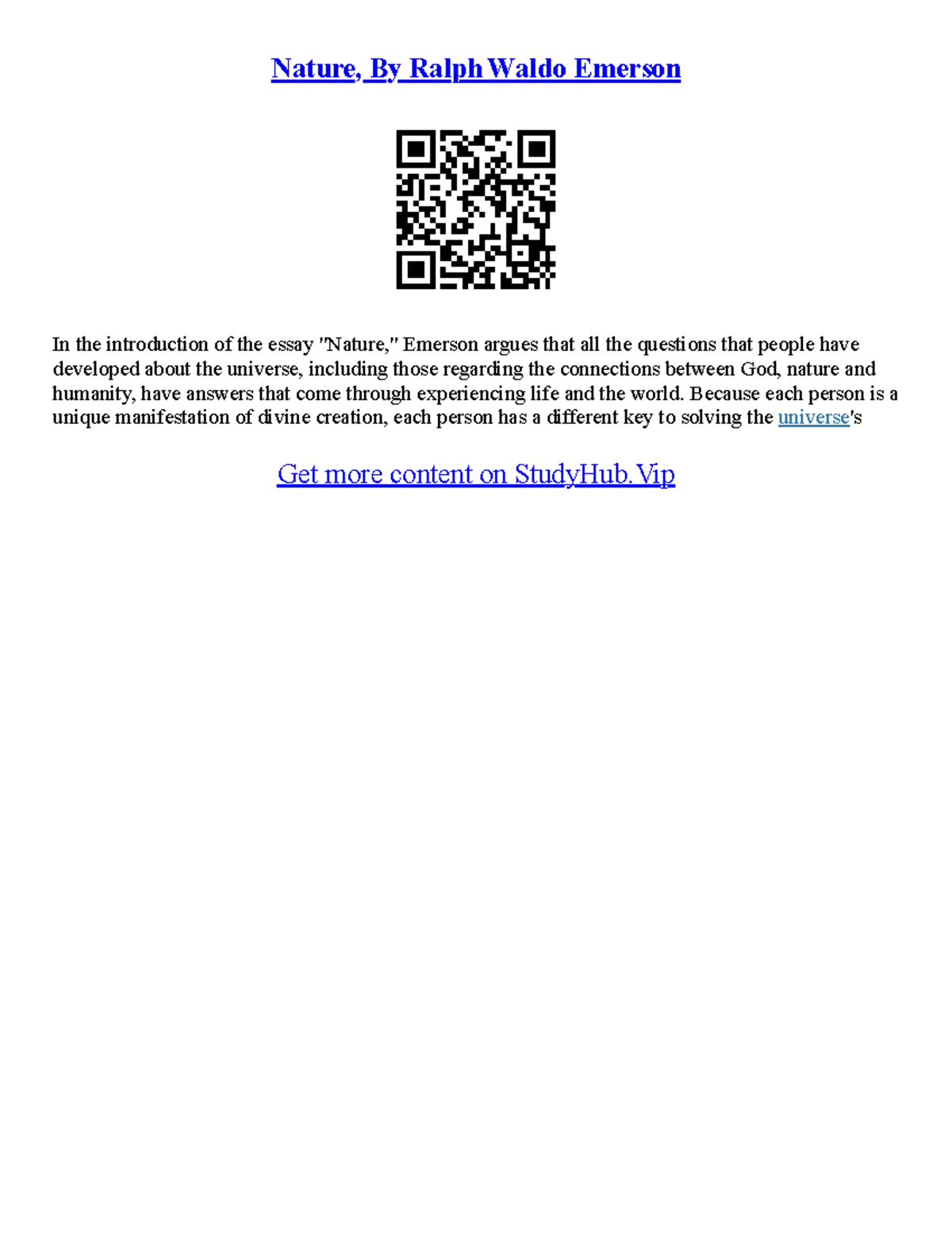 Ralph Waldo Emerson Nature Essay - Nature, By Ralph Waldo Emerson In ...