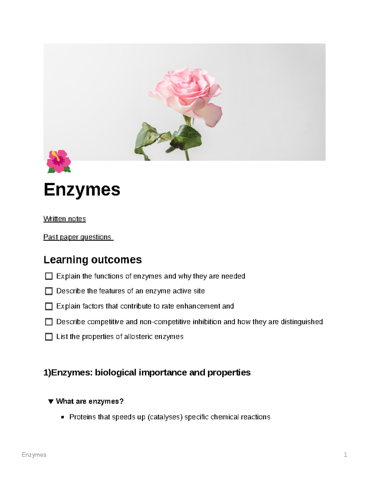 Enzymes Lecture notes - / Enzymes Written notes Past paper questions ...