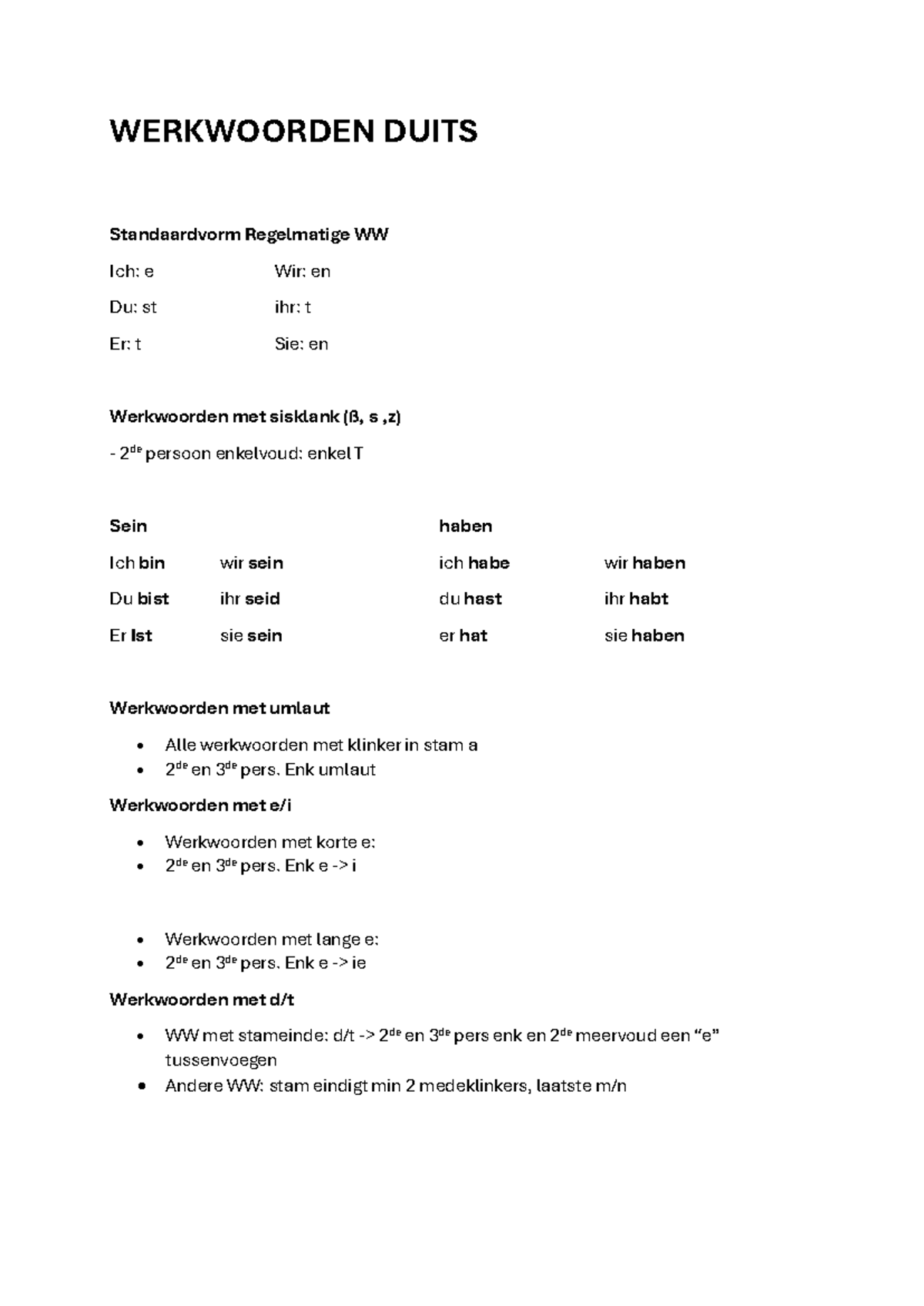 Werkwoorden Duits - WERKWOORDEN DUITS Standaardvorm Regelmatige WW Ich ...