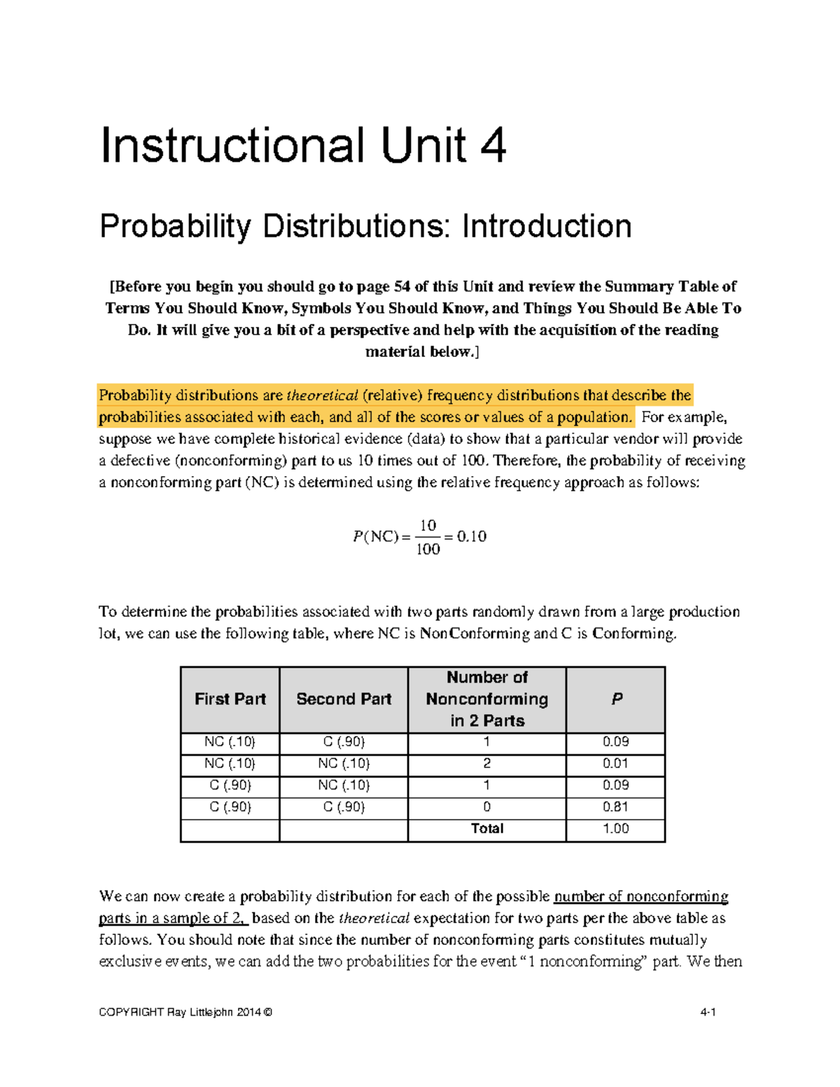 IU 4 Text - Probability Distributions - Warning: TT: undefined function: 32 Instructional Unit 4 ...