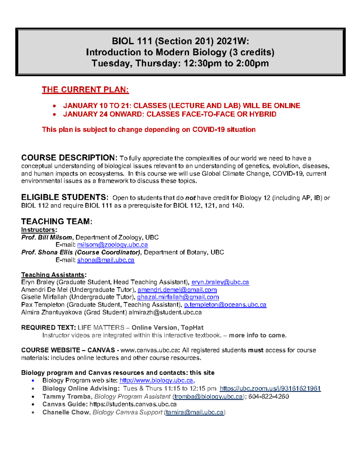 Biol 111 Syllabus 2021W 201 - BIOL 111 (Section 2 01) 2021 W ...