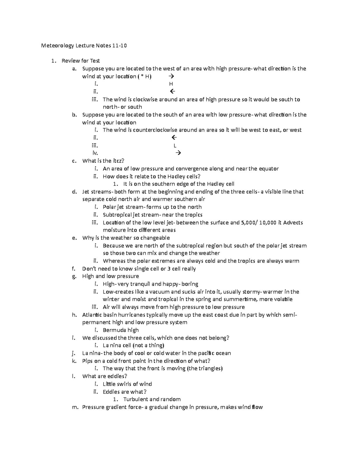 Meteorology Lecture Notes 11-10 - Review for Test a. Suppose you are ...