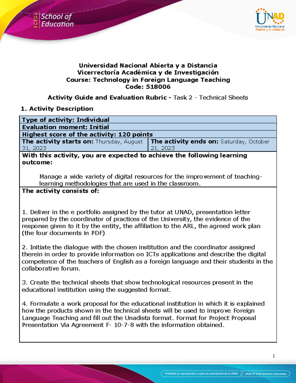 Activities guide and evaluation rubric - Unit 1 - Task 2 - Technical ...