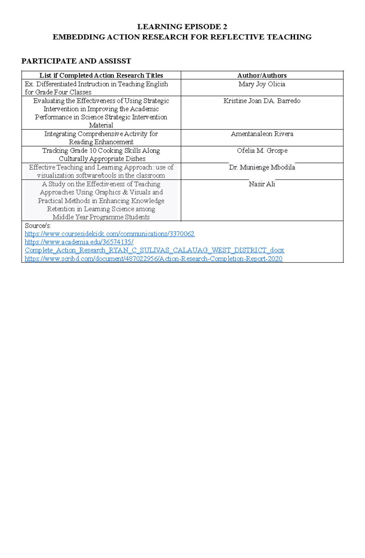 Field Study 2 Episode 2 - LEARNING EPISODE 2 EMBEDDING ACTION RESEARCH FOR REFLECTIVE TEACHING ...