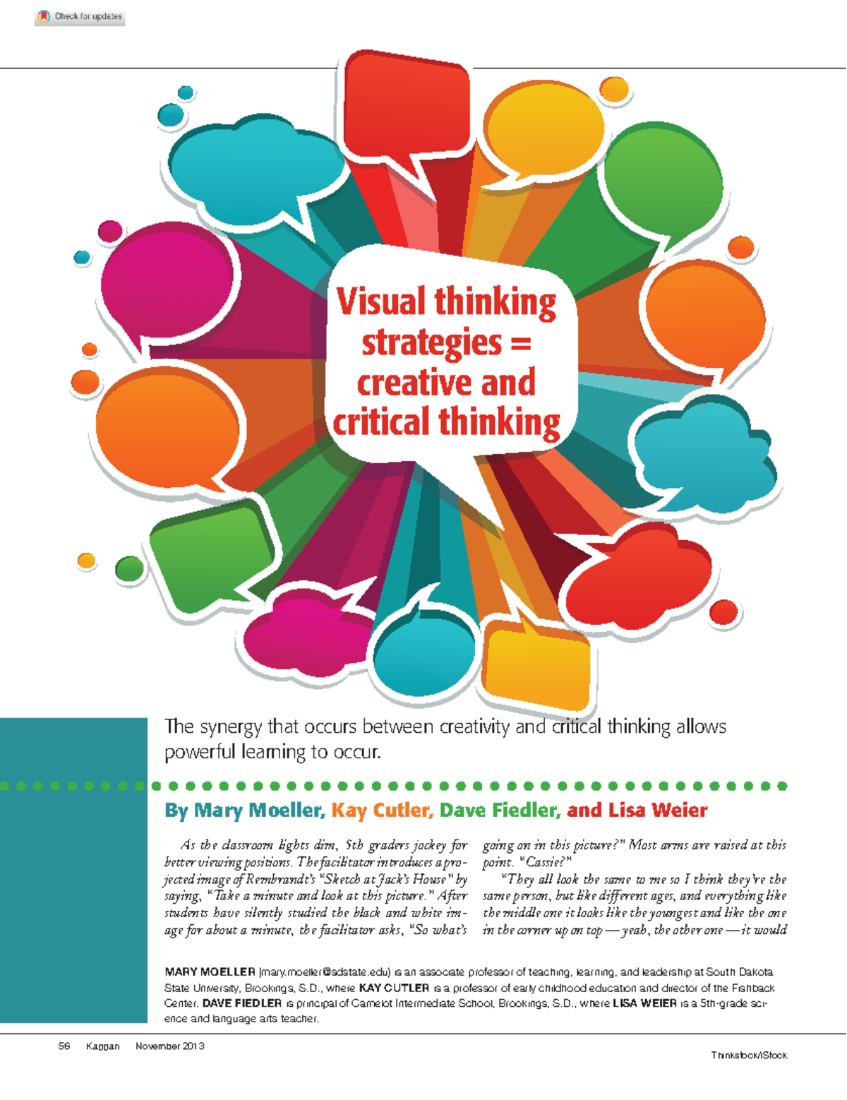 Visual thinking strategies = creative and critical thinking - 56 Kappan ...