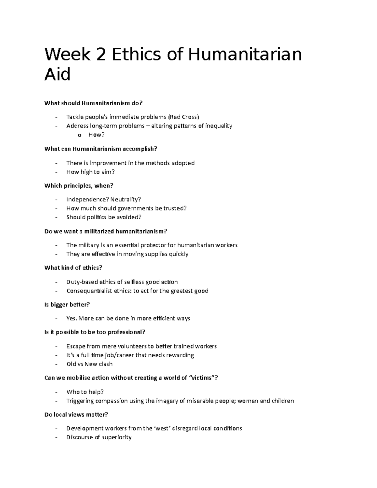 Week 2 Ethics of Humanitarian Aid - More can be done in more efficient ...