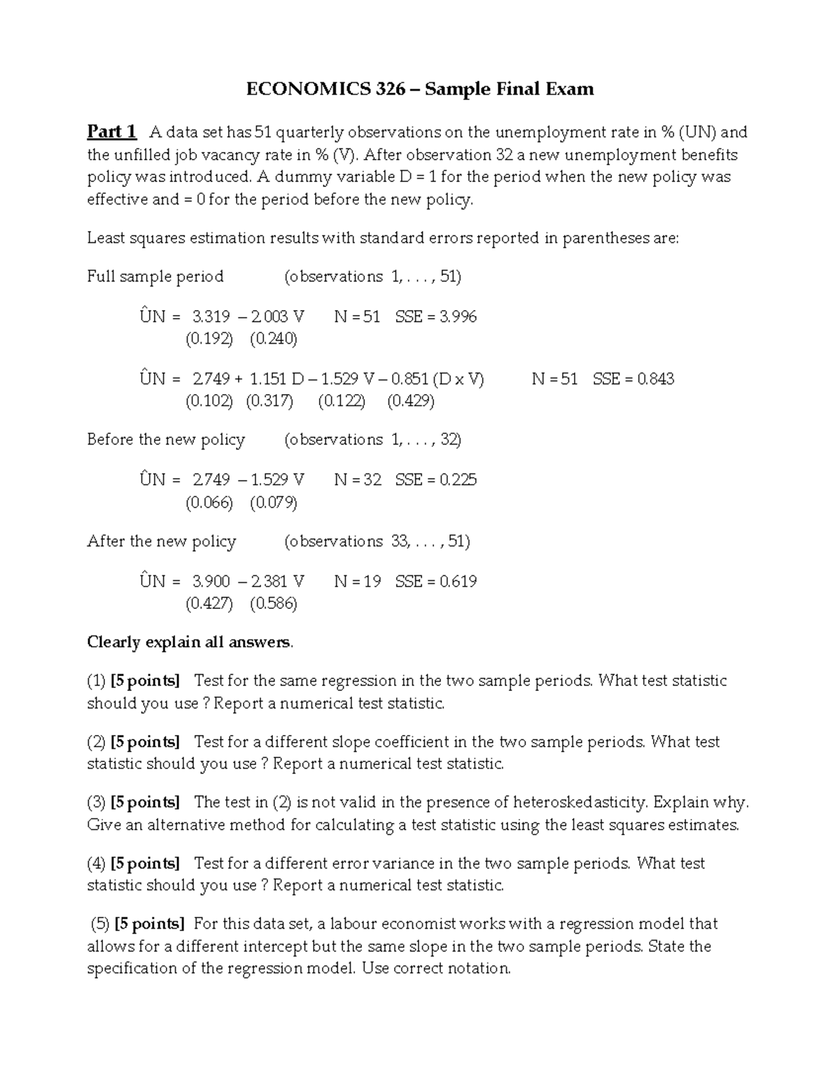 Final exam 12 April 2017, questions and answers - ECONOMICS 326 ...