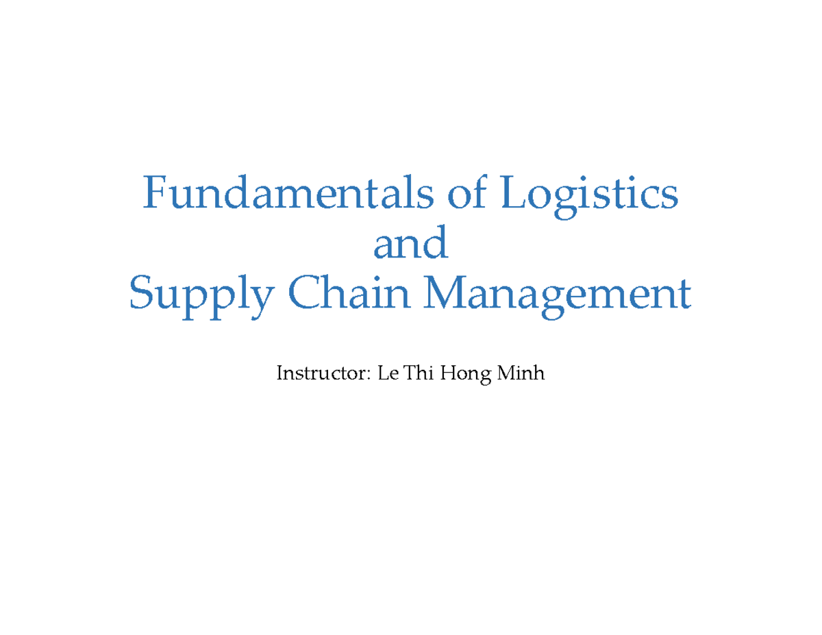 Fundamentals of LSCM Part 4 - Fundamentals of Logistics and Supply ...