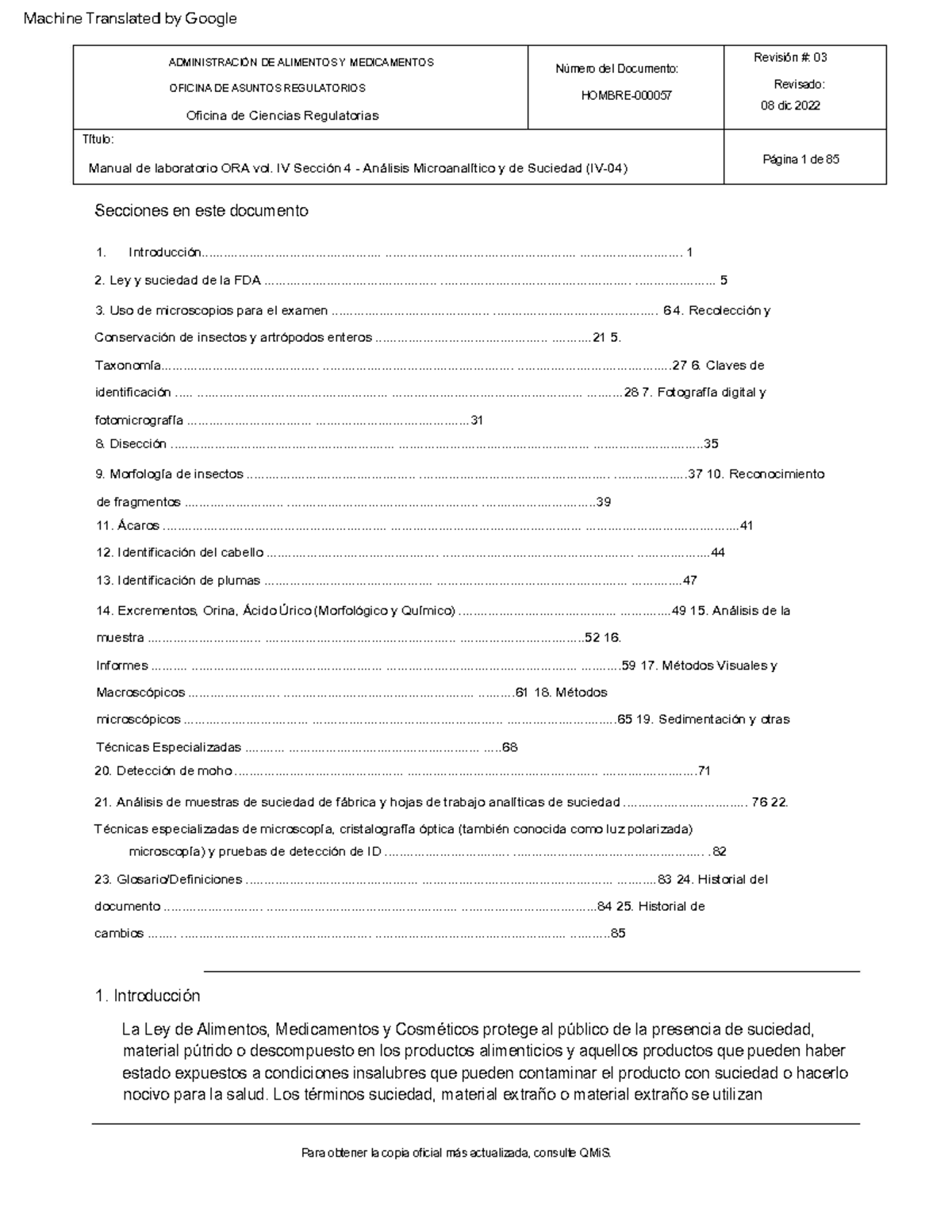 FDA ORA LAB Manual - practica - Secciones en este documento 1 ...