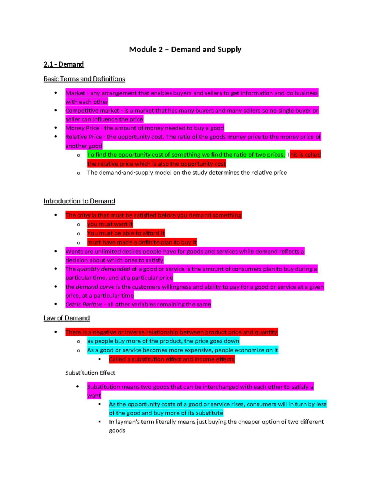 ECON Module 02 Demand and Supply - Module 2 – Demand and Supply 2 ...
