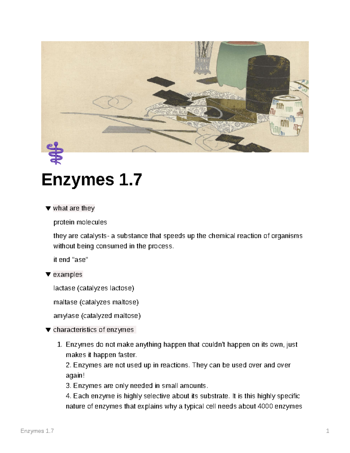CHAPTER 1.7 Enzymes - ⚕ Enzymes 1. what are they protein molecules they ...