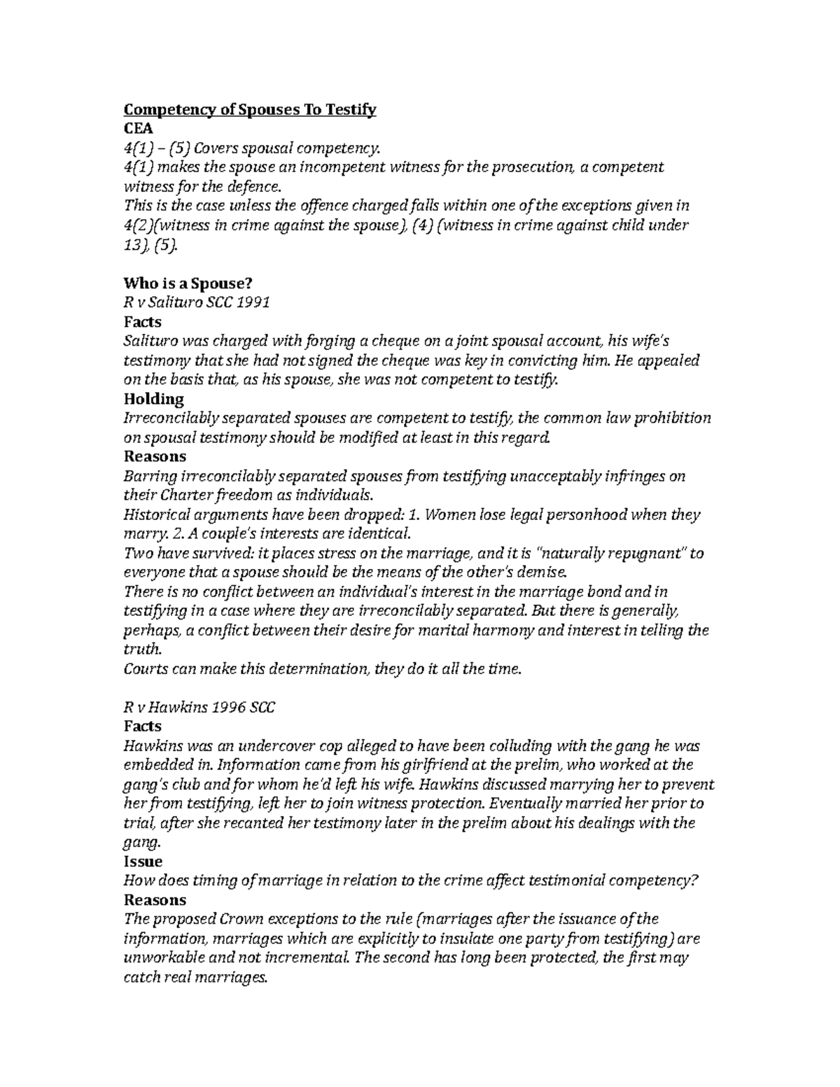 Stewart, Evidence, 2013 , Summary, Rankin - Competency of Spouses To ...