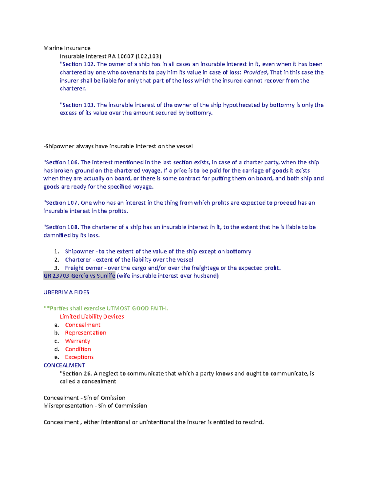 Comlaw 011923 - reviewer - Marine Insurance Insurable interest RA 10607 ...