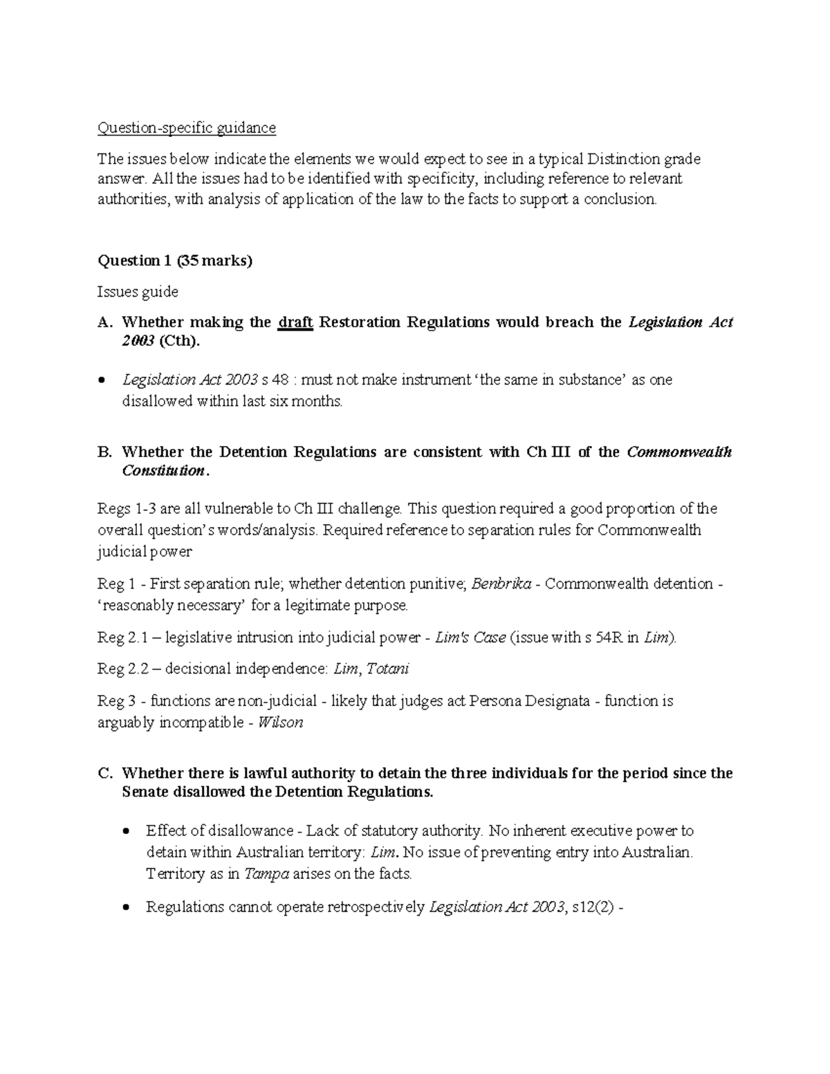 2021 Public Law Final exam feedback - Question-specific guidance The ...