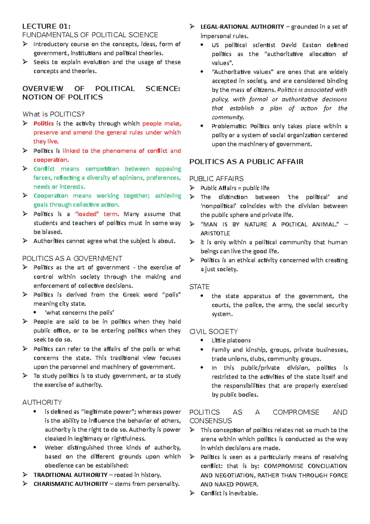Fundamentals OF Polsci Notes - LECTURE 01: FUNDAMENTALS OF POLITICAL ...