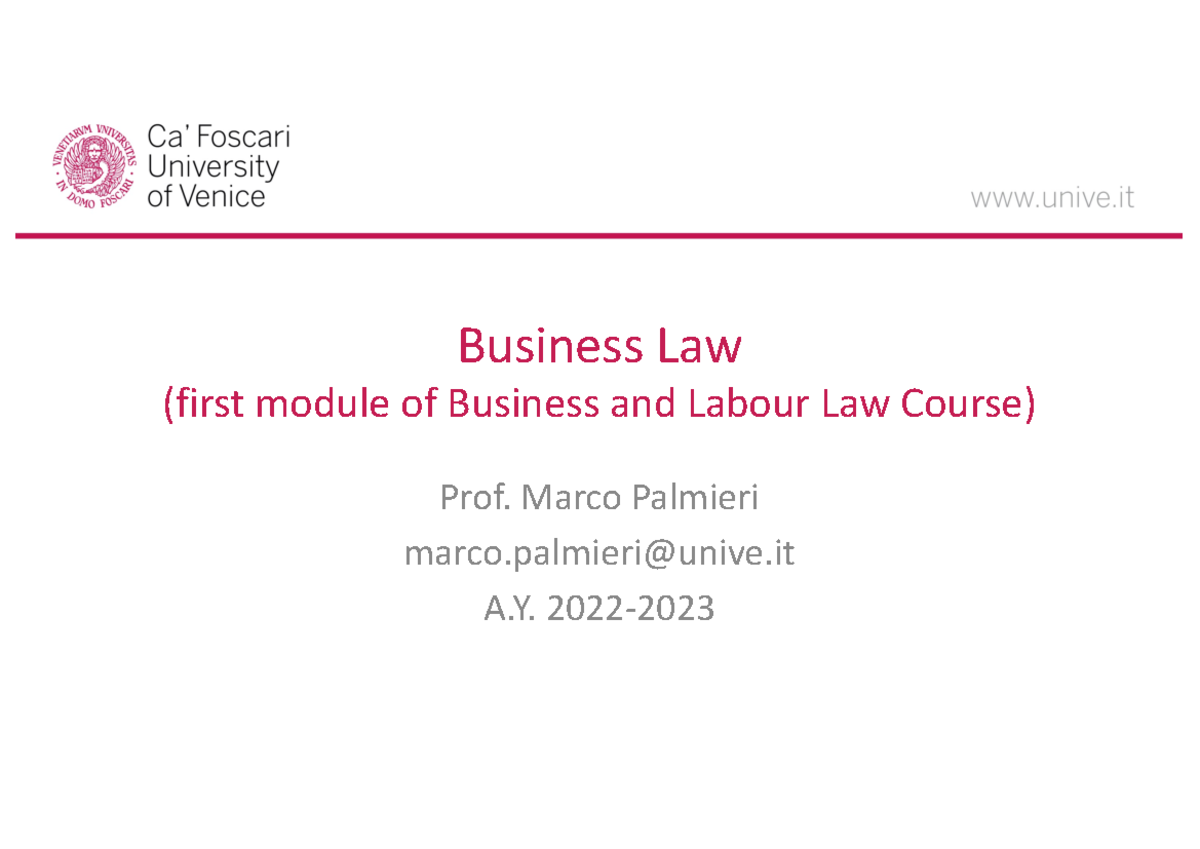 Business Law 1-2 - Power point transmitted during lectures - Business ...