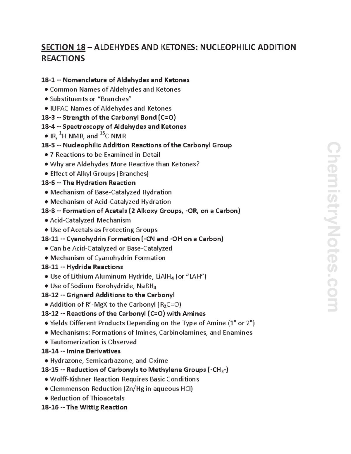 Section 18 aldehydes and ketones - SECTION 18 ALDEHYDES AND KETONES ...