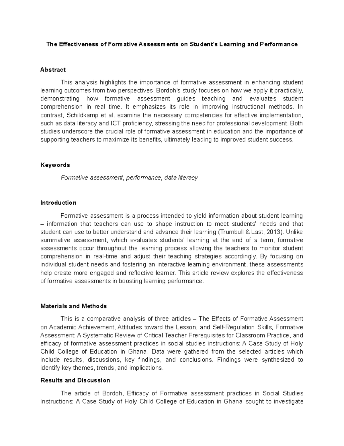 MEd 207 Paper 1 - The Effectiveness of Formative Assessments on Student ...
