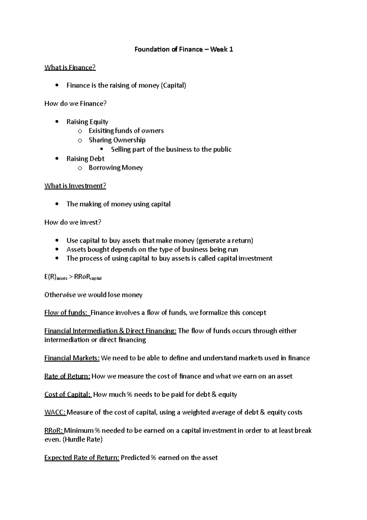 Foundation of Finance Pre Load - Week 1 - Foundation of Finance – Week ...