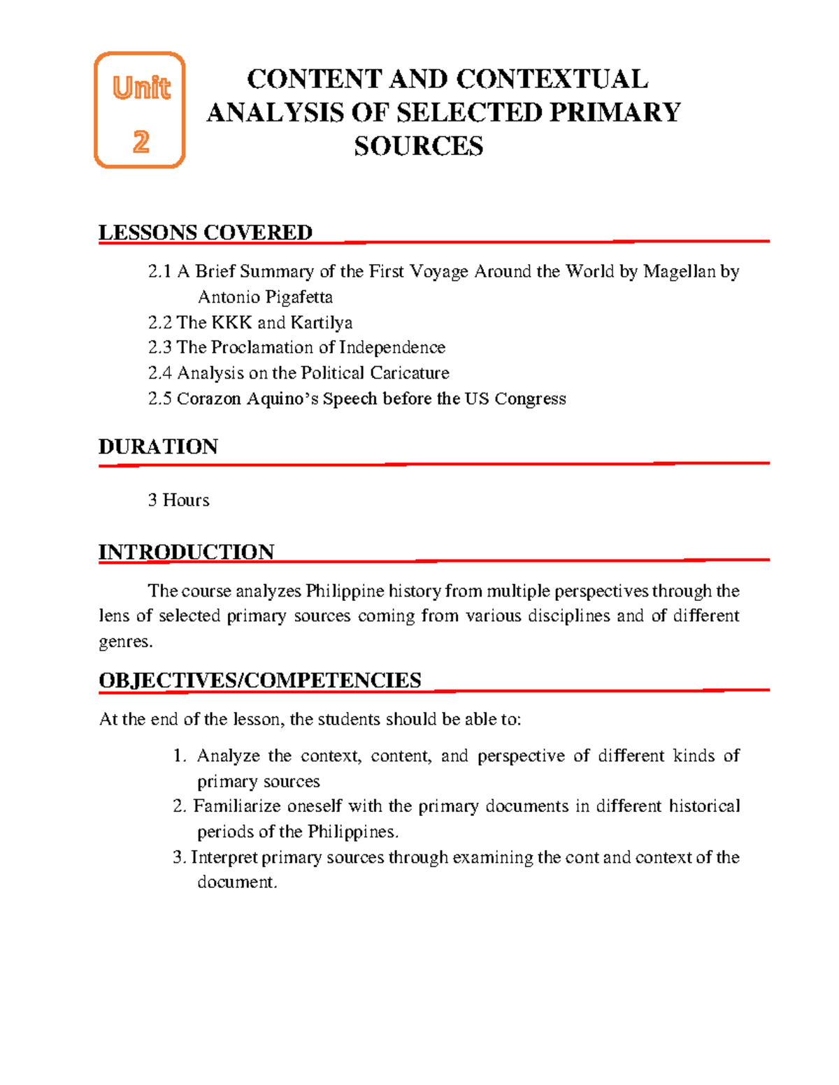Unit2 Module GE6 - lecture - CONTENT AND CONTEXTUAL ANALYSIS OF SELECTED PRIMARY SOURCES LESSONS ...