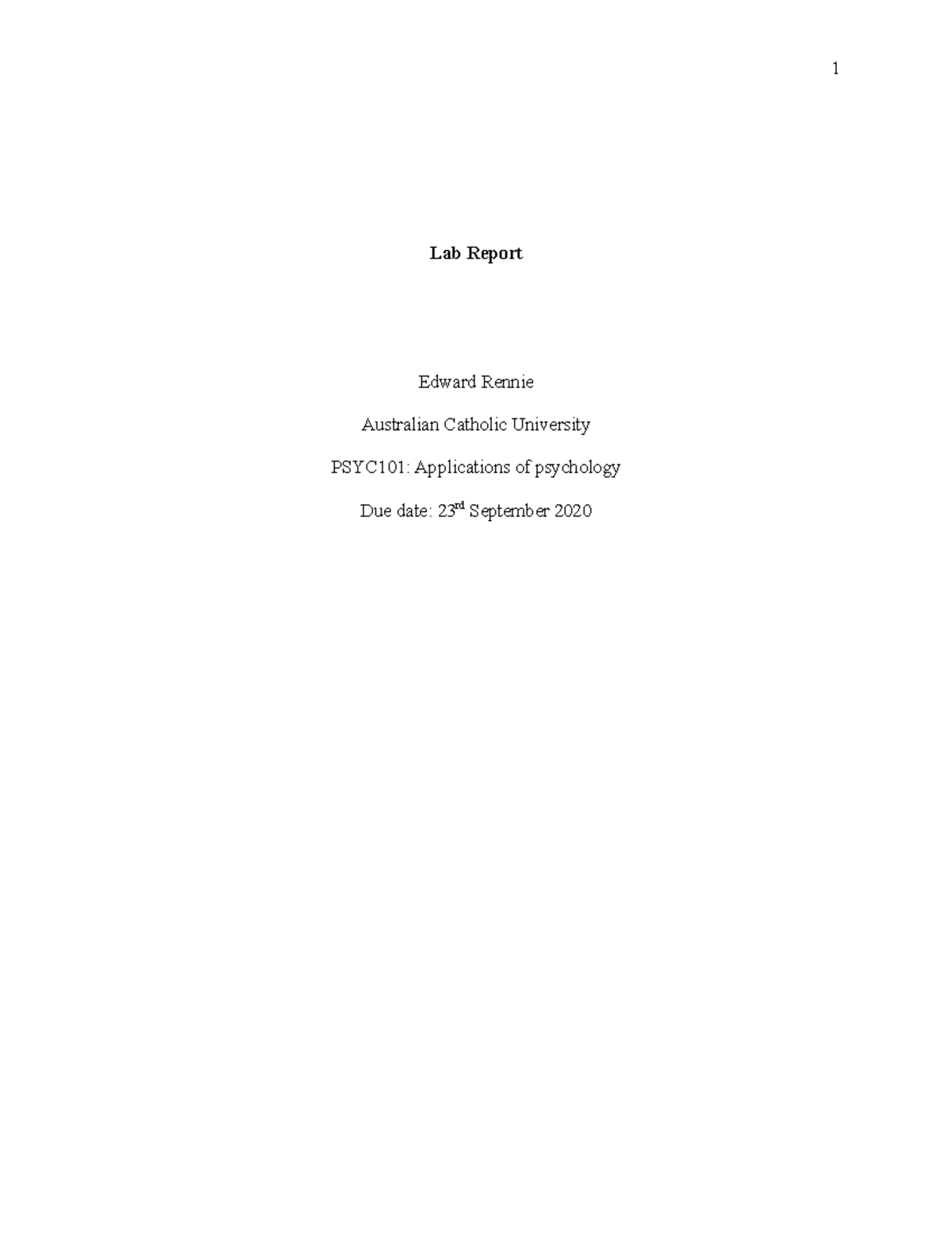 Edward Rennie lab report - Lab Report Edward Rennie Australian Catholic ...