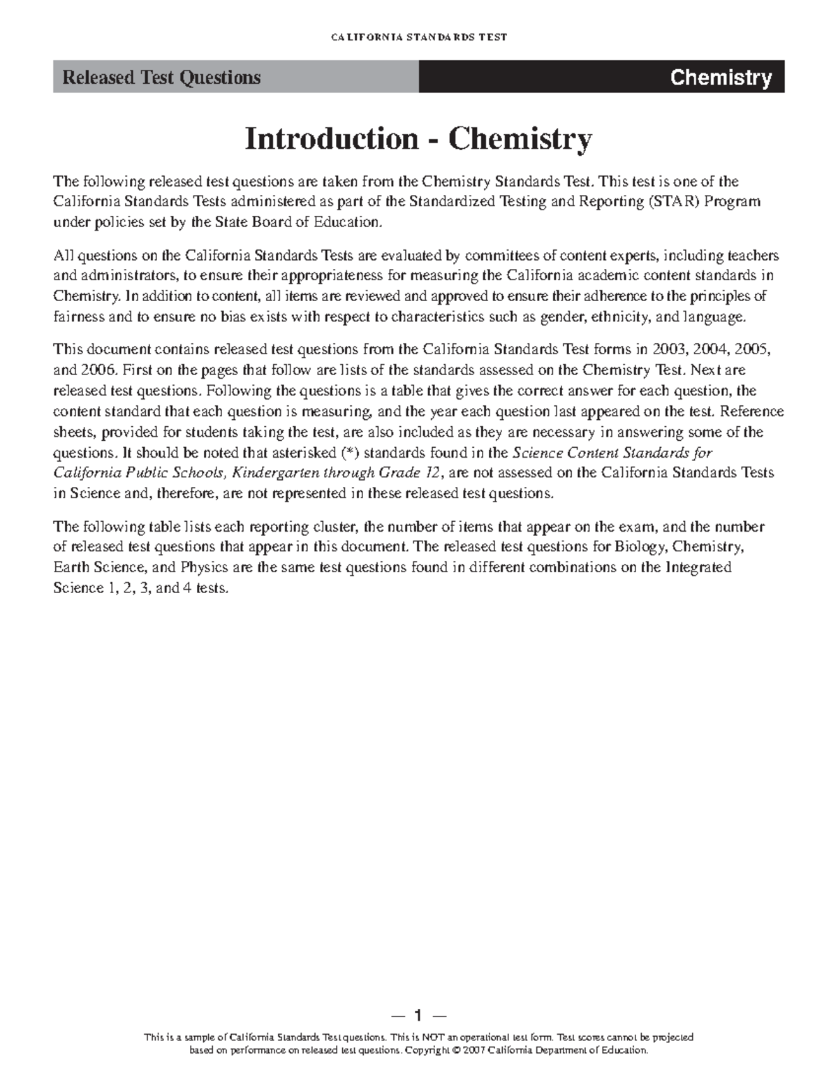 Chemistry book - N/a - Released Test Questions Chemistry Introduction ...
