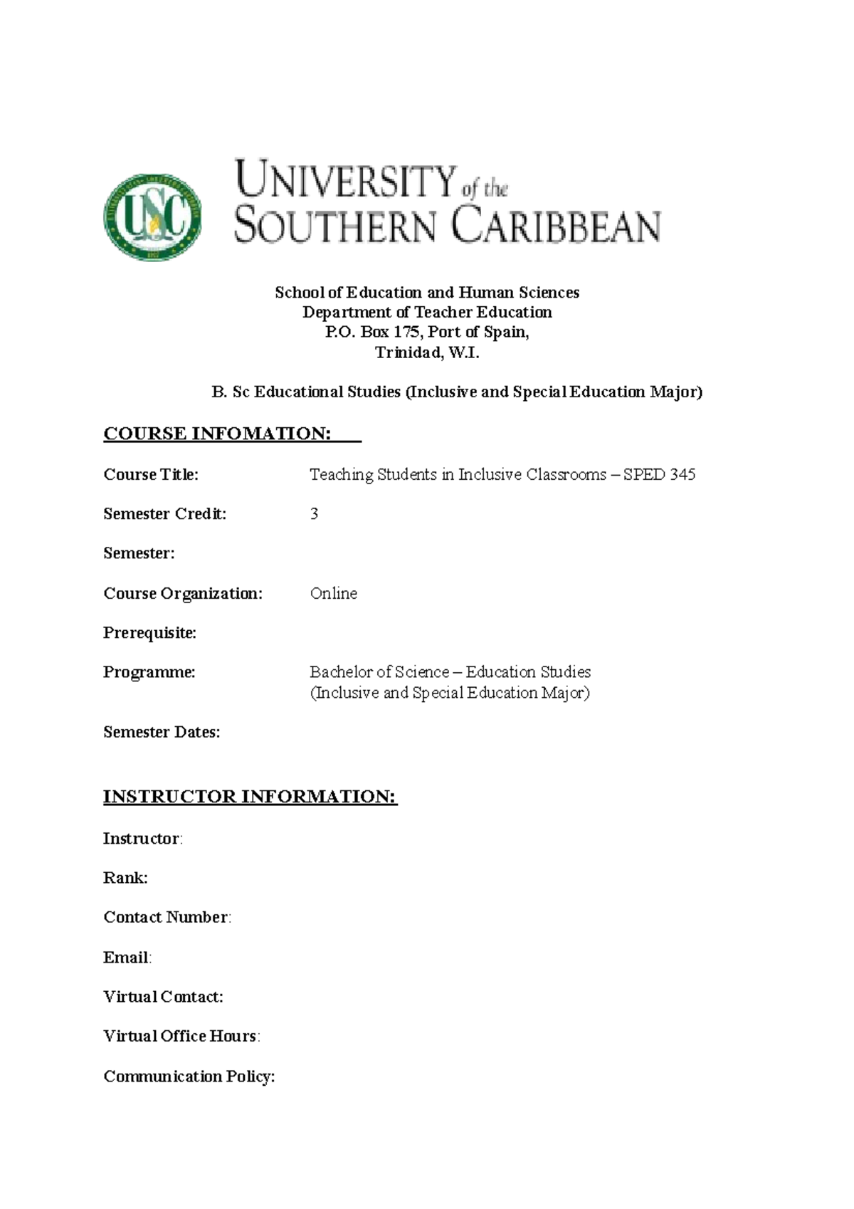 SPED 345 Course Outline - School of Education and Human Sciences ...