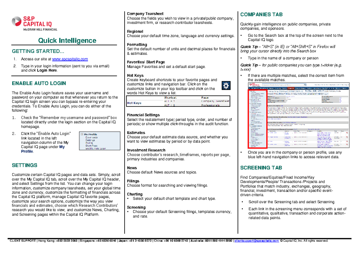 Capital IQ - Finance analysis - Quick Intelligence GETTING STARTED ...