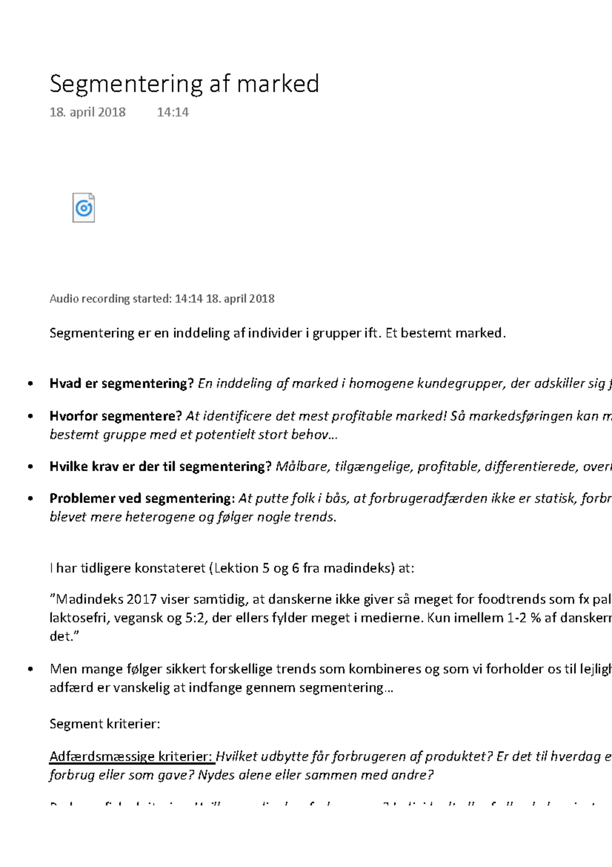 Segmentering af marked - Audio Recording Audio recording started: 14:14 ...