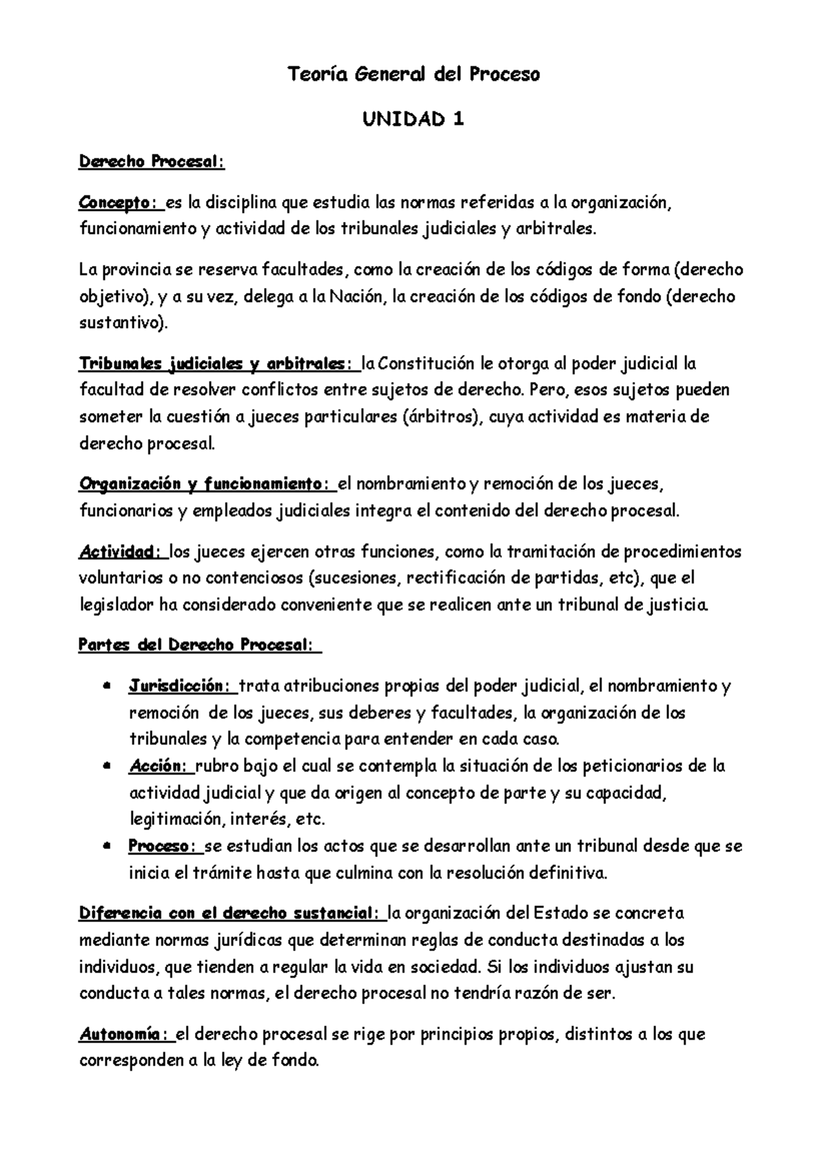 Teoria general del proceso - Teoría General del Proceso UNIDAD 1 Derecho Procesal: Concepto: es ...