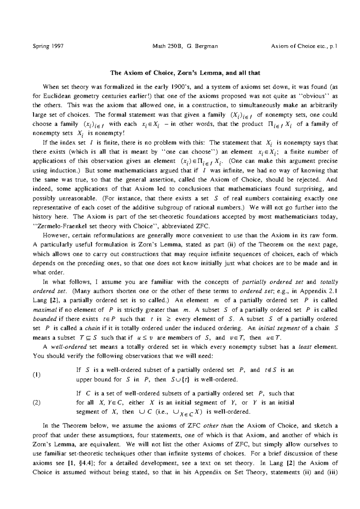 AC+Zorn+ - great - The Axiom of Choice, Zorn’s Lemma, and all that When ...