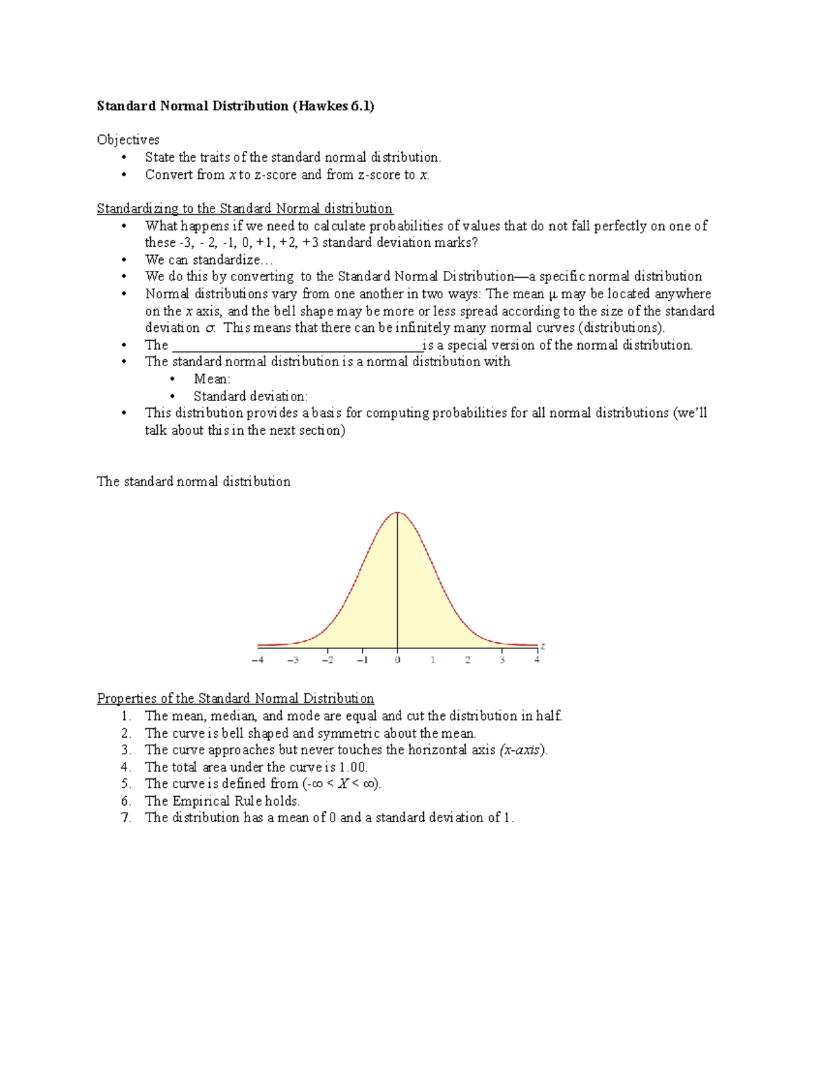 Lesson 20 Zscore - Lecture notes 20 - Standard Normal Distribution ...